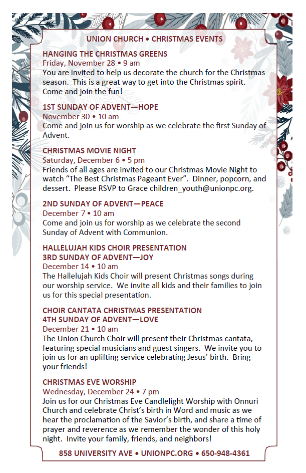 Advent Events – Union Presbyterian Church of Los Altos
